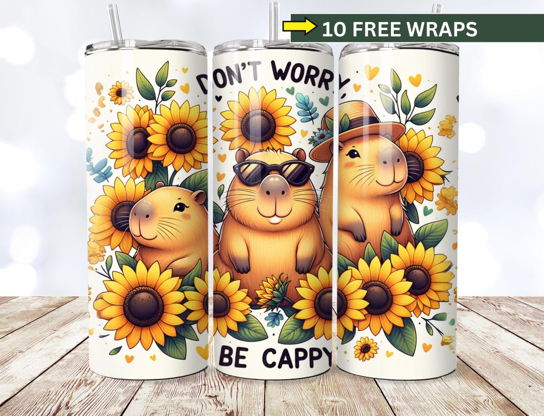Cute Capybara Tumbler Wrap, Be Happy 20 Oz Sublimation Tumbler Png ...