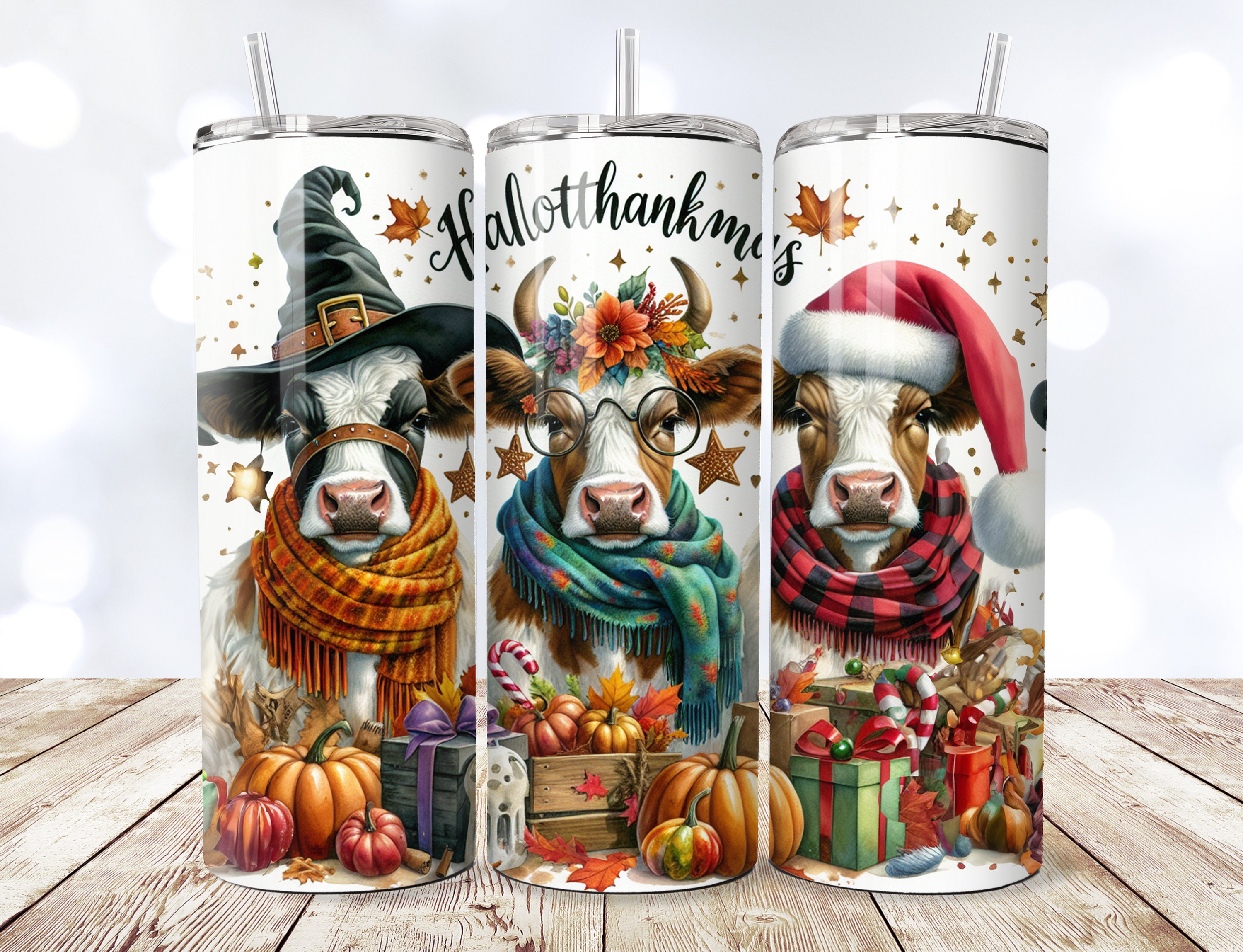 Happy Hallothanksmas PNG SEAMLESS Tumbler Wrap, Halloween Png ...