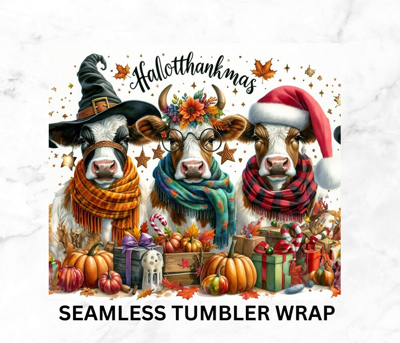 Happy Hallothanksmas PNG SEAMLESS Tumbler Wrap, Halloween Png ...