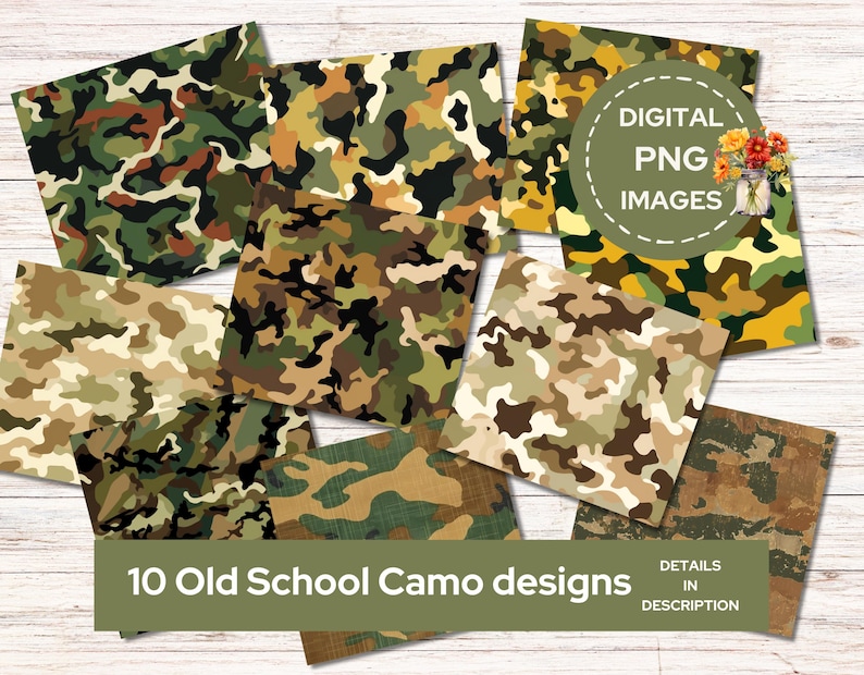Old School Camo Seamless PNG, BUNDLE of 10, Camouflage Duck Hunting ...