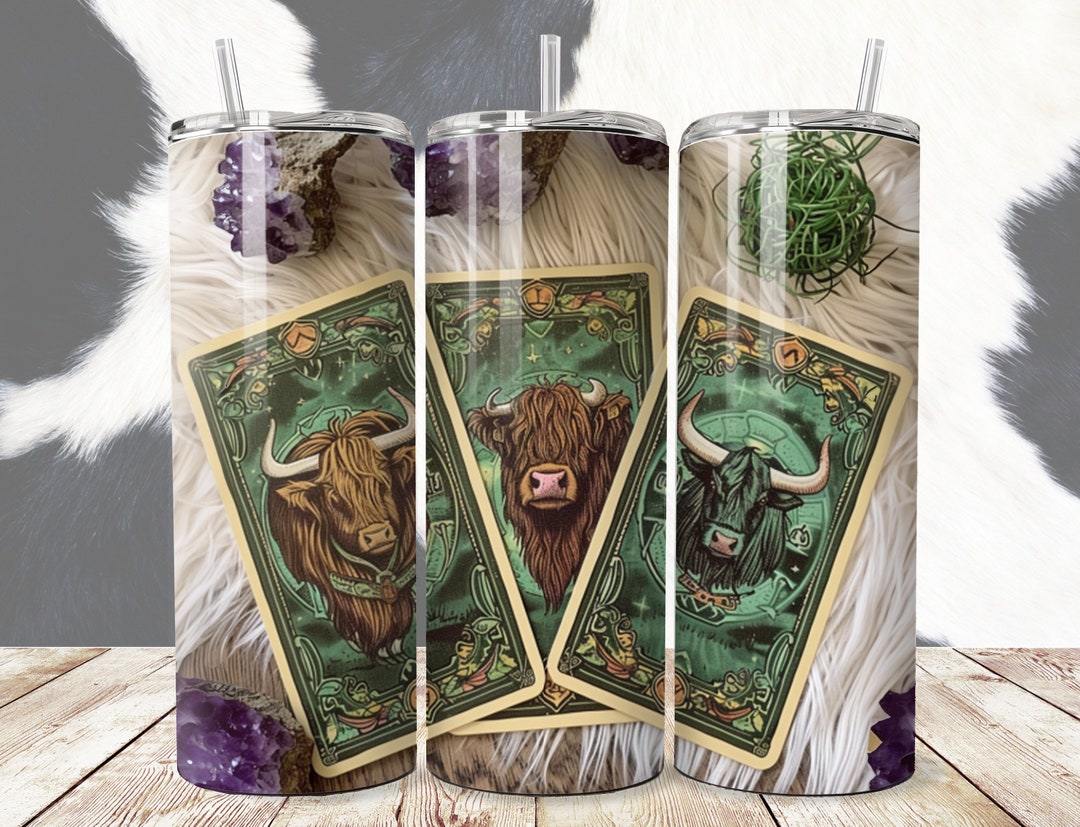 Highland Cow Tarot Card SEAMLESS Tumbler Wrap, Tarot Card 20oz Tumbler ...
