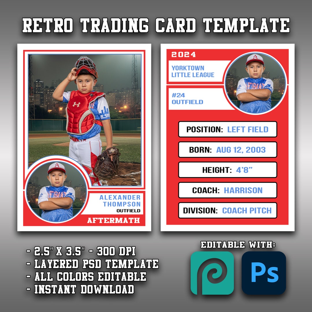 Retro Trading Card - TC001 - Multi-sport PSD Digital Template for Adobe ...