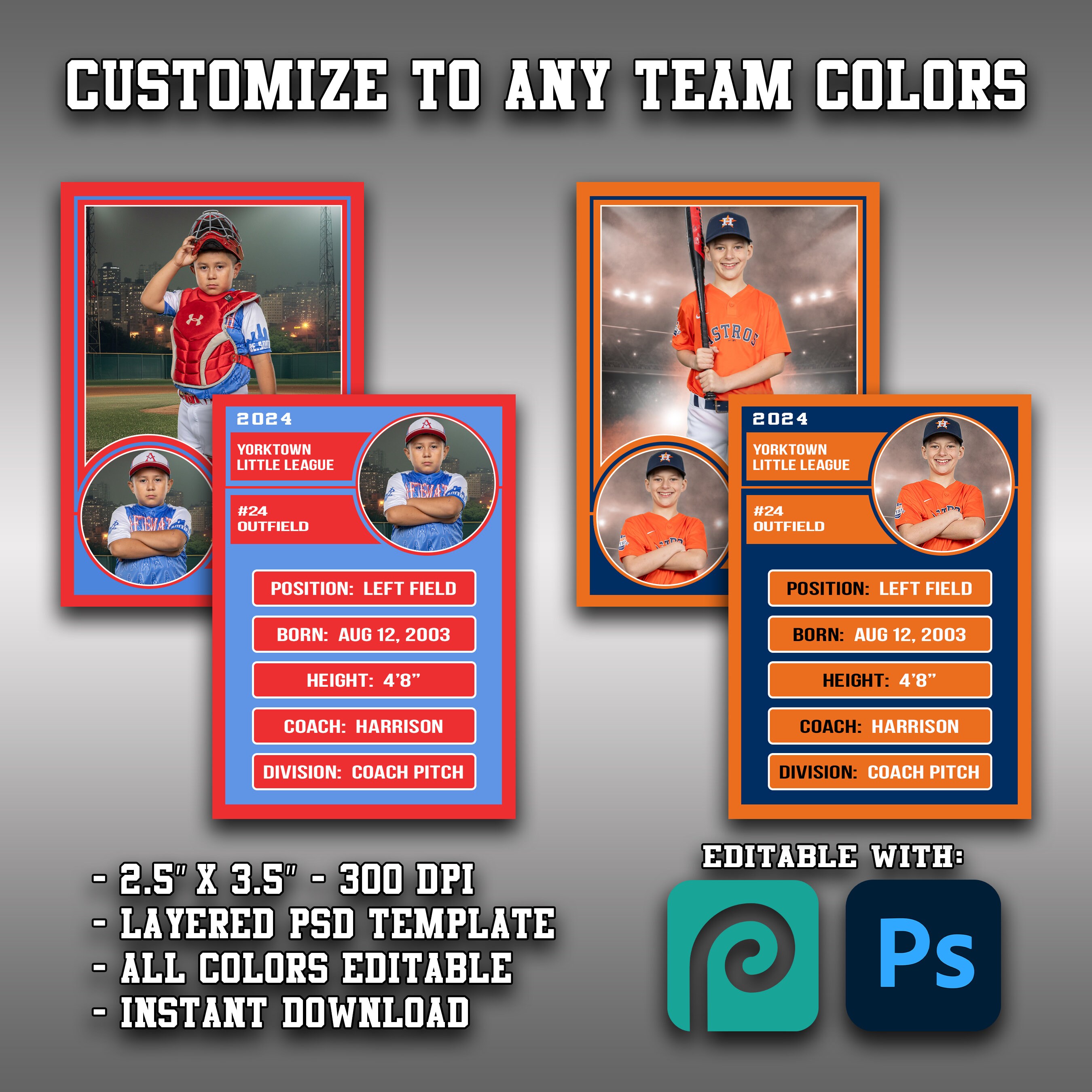 Retro Trading Card - TC001 - Multi-sport PSD Digital Template for Adobe ...