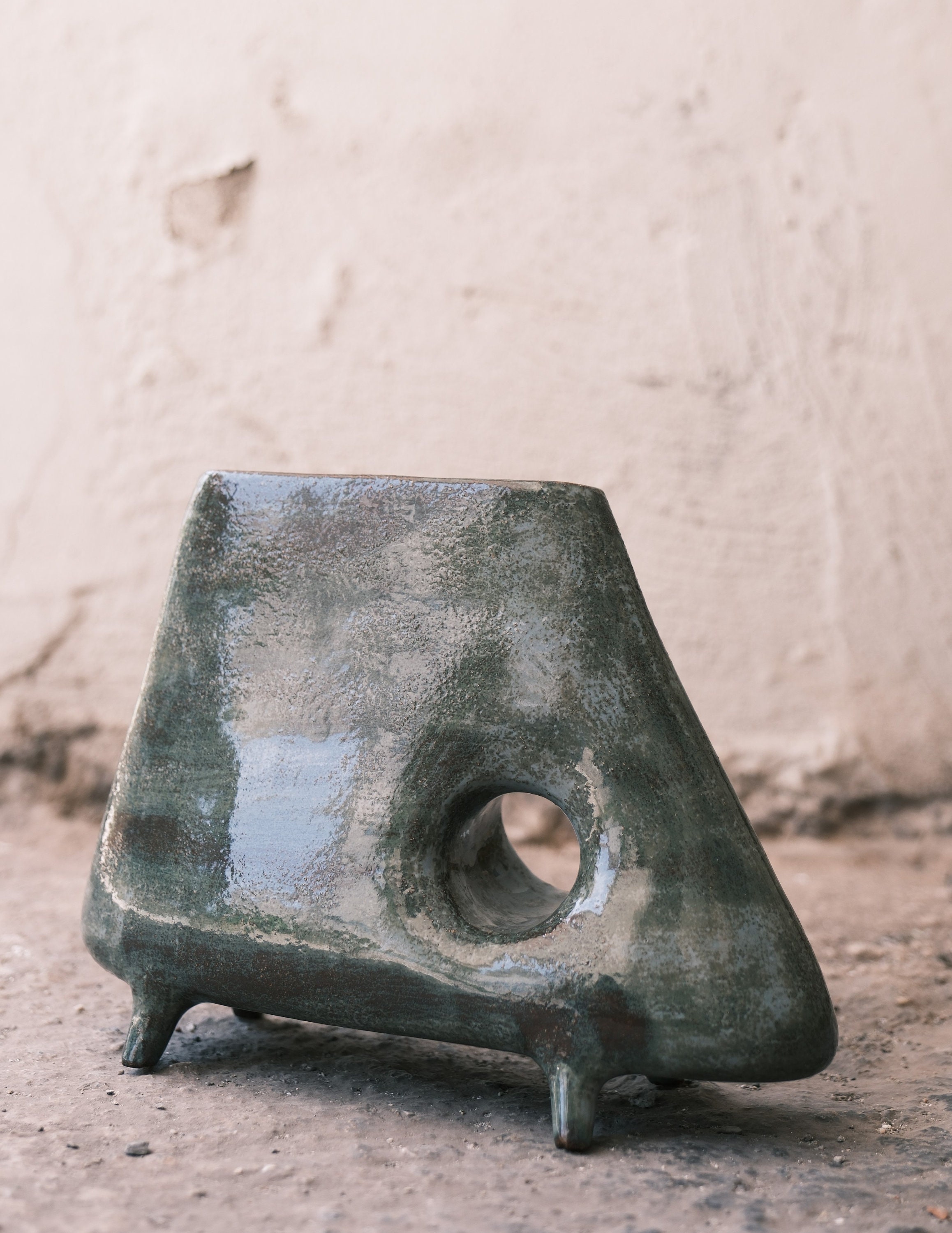 Handmade Stoneware Vase, Denim Glazed Vase, Amorphous Form Vase ...