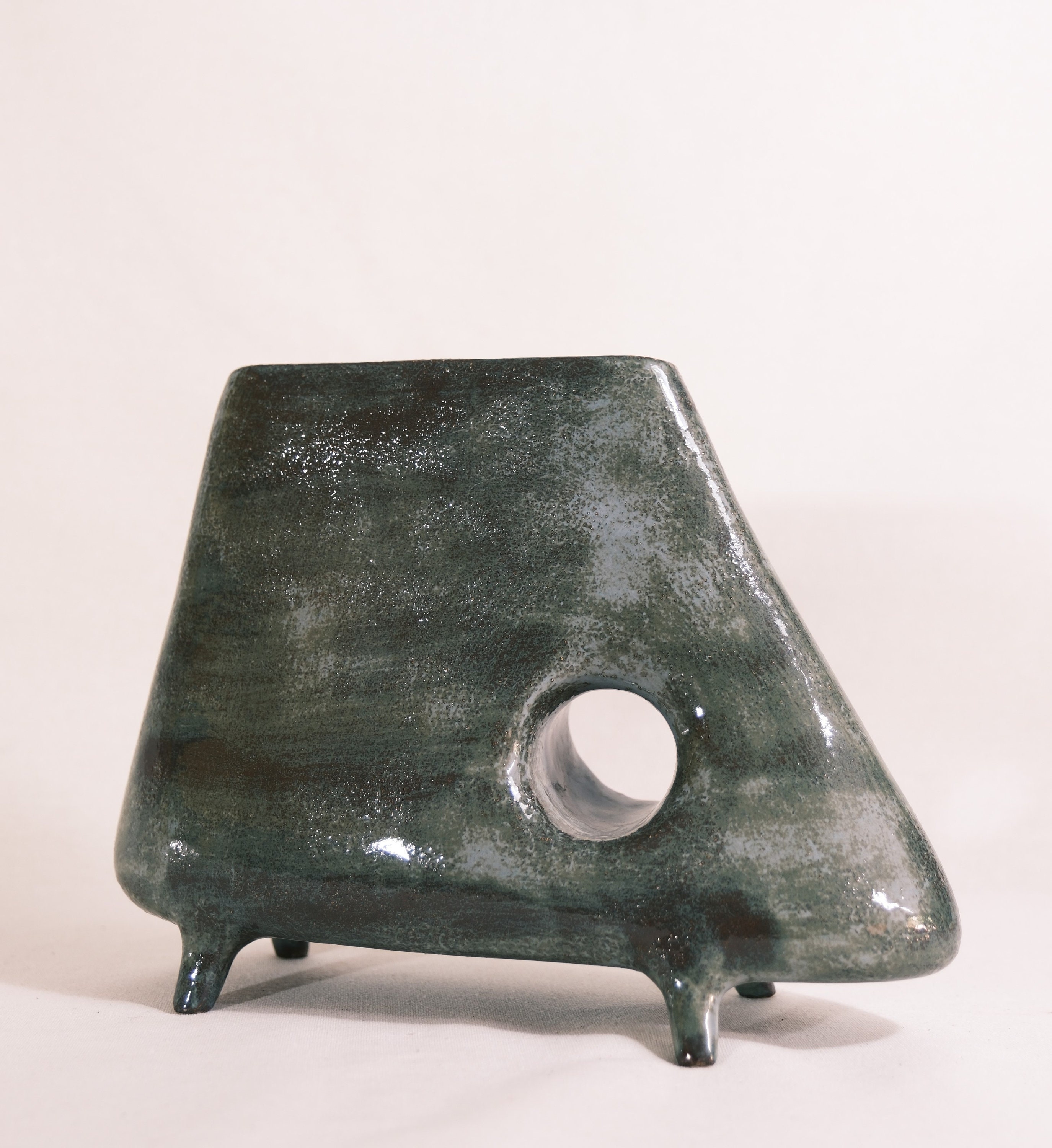 Handmade Stoneware Vase, Denim Glazed Vase, Amorphous Form Vase ...