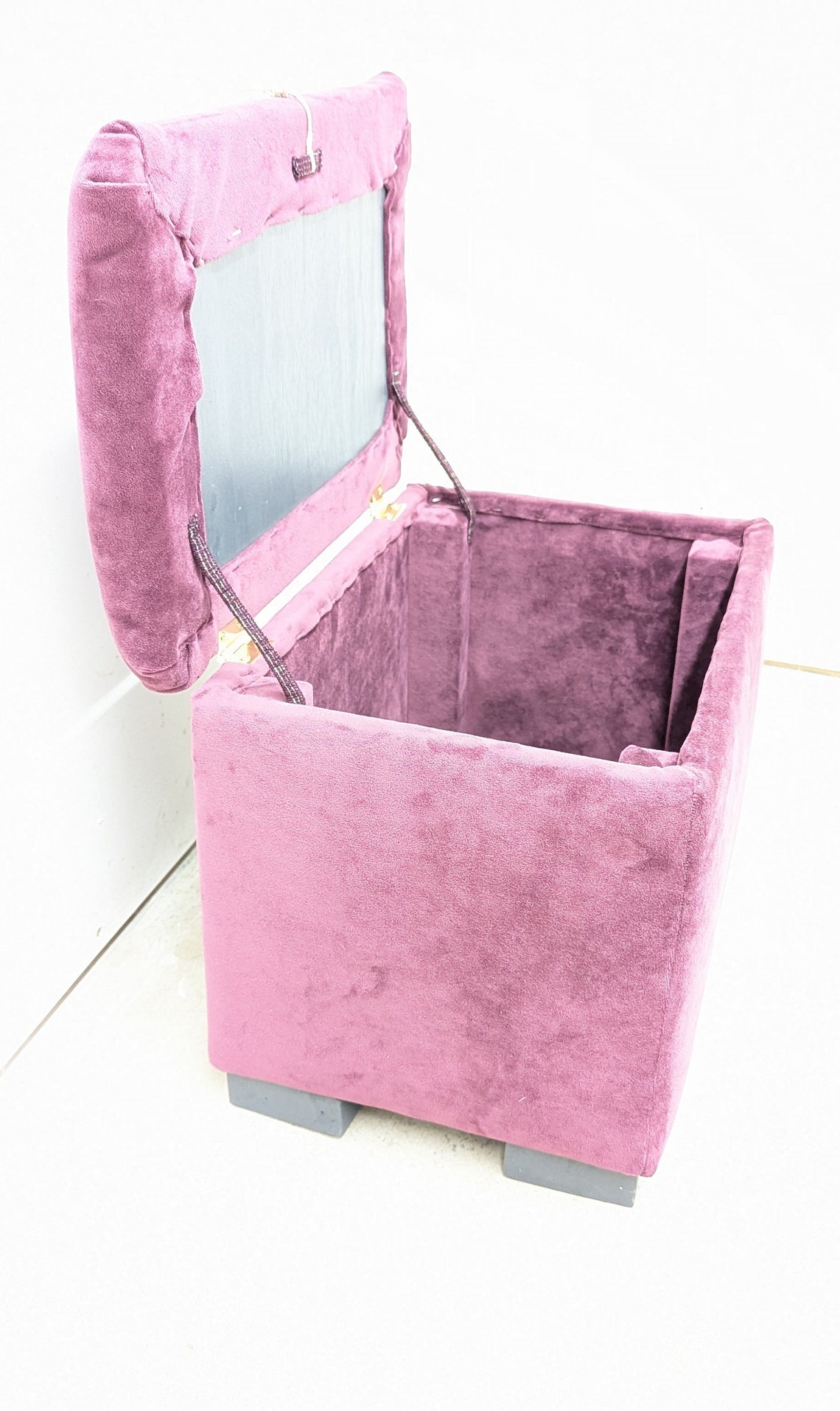 Tufted Footstool Bench With Storage in Deep Raspberry Velvet Fabric - Etsy