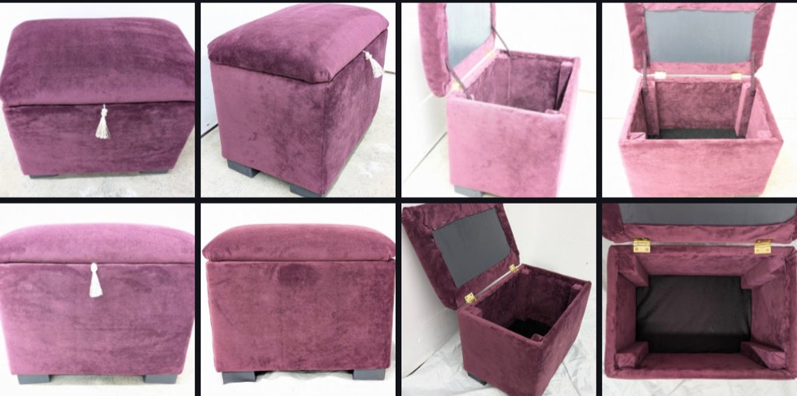 Tufted Footstool Bench With Storage in Deep Raspberry Velvet Fabric - Etsy