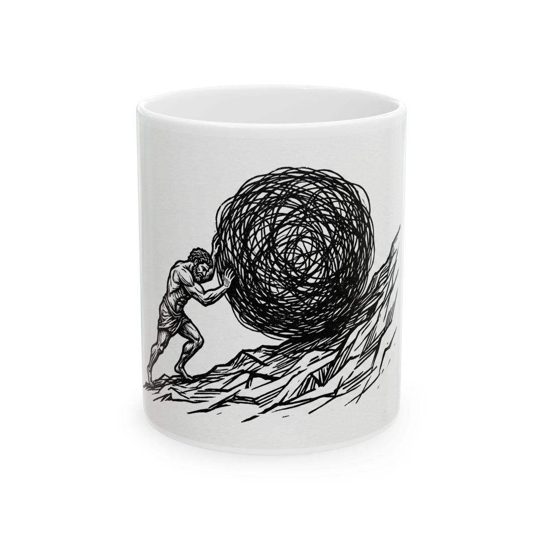Sisyphus Mug, Corporate Absurdism Gift, Stoic Coffee Cup, Woodcut Art ...