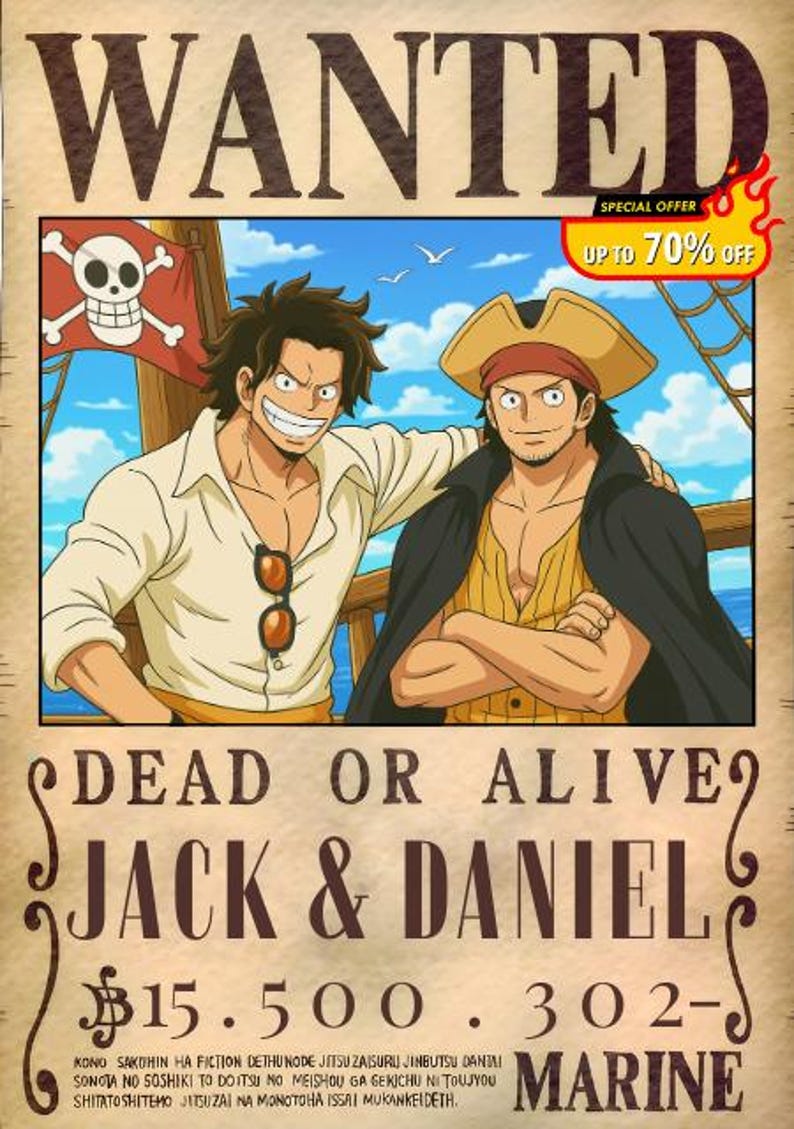 Custom Anime Wanted Poster, Couple Portrait, Pirate Theme, Custom Anime ...