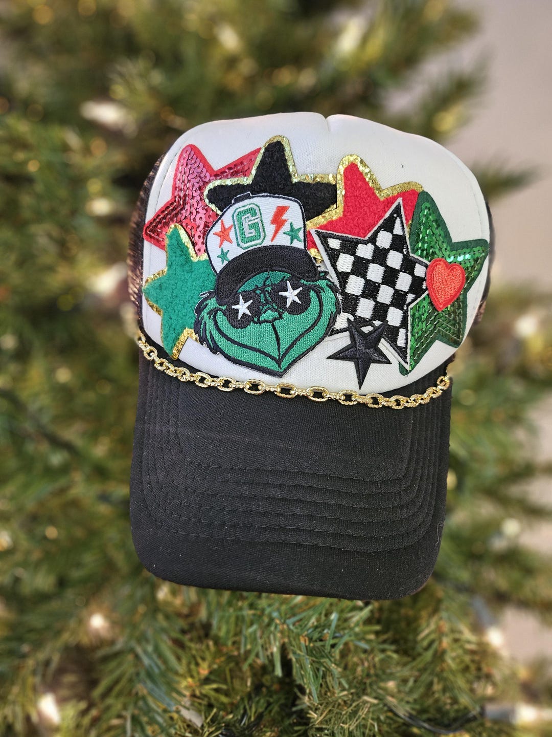 Grinch Trucker Hat With Gold Chain - Etsy