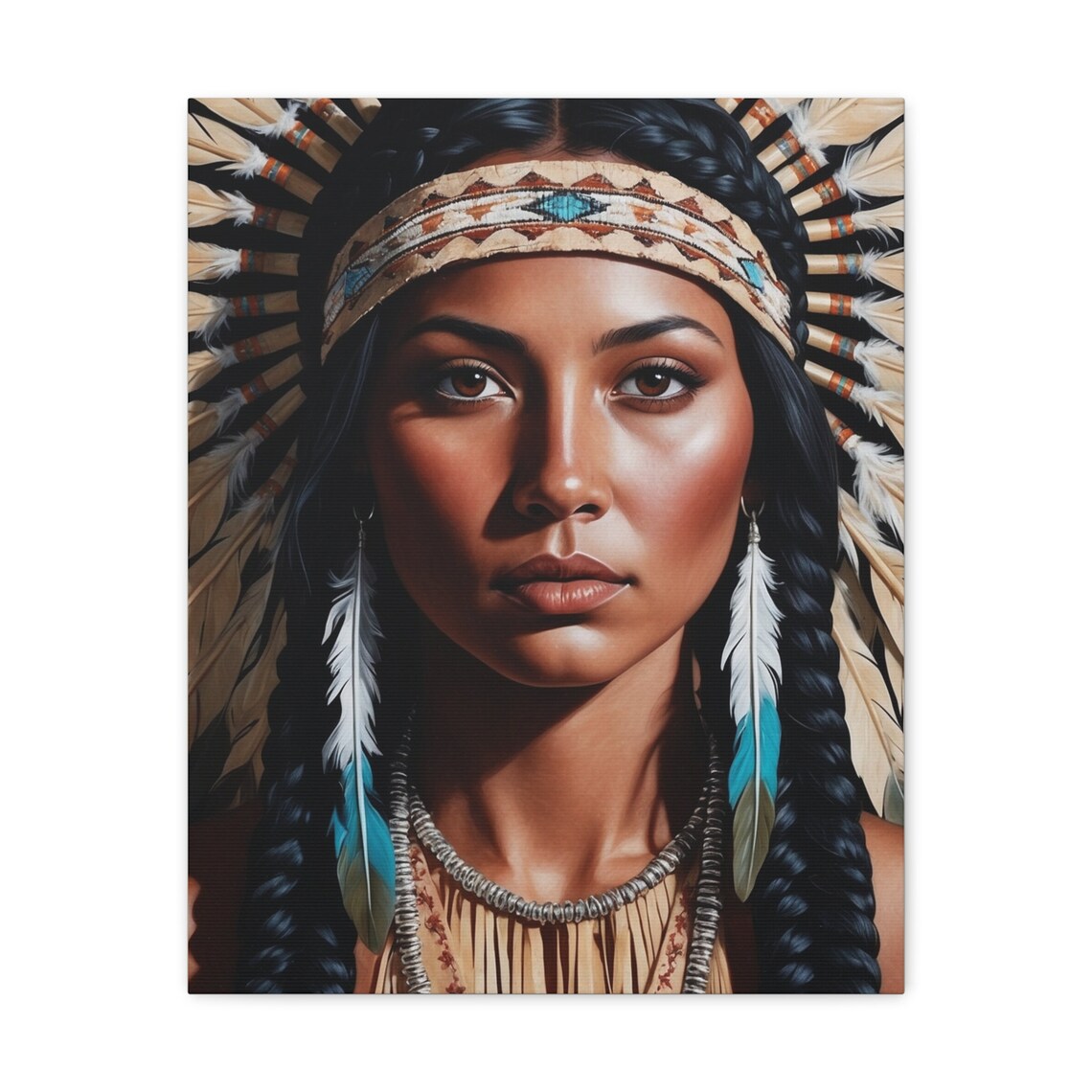 Stunning Native American Woman Wearing Traditional Headdress/ Wall Art ...