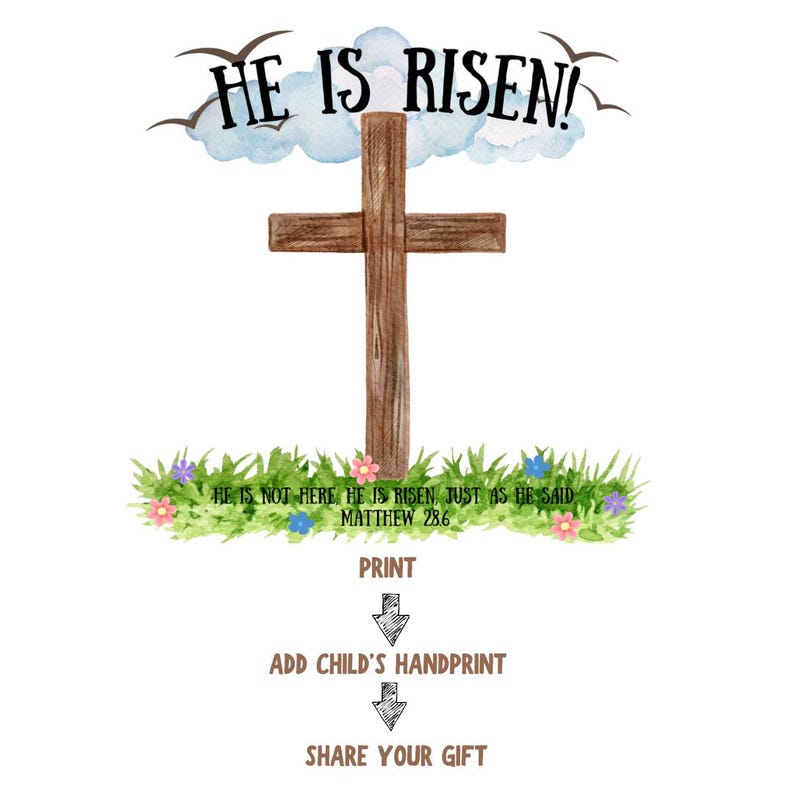 PRINTABLE Easter Handprint Art Craft for Kids, He is Risen Keepsake Art ...