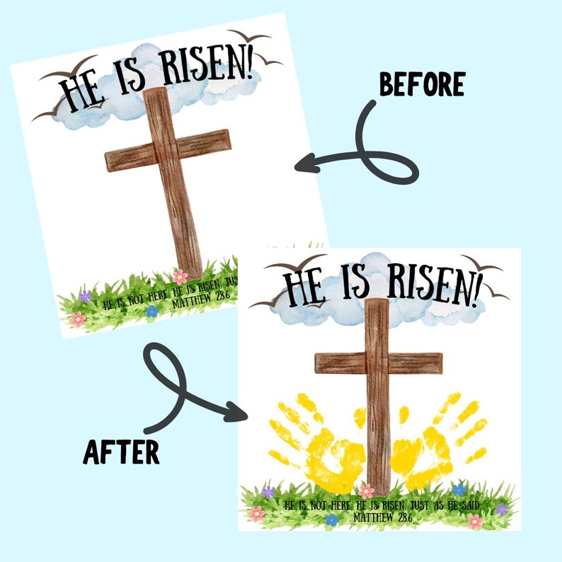 PRINTABLE Easter Handprint Art Craft for Kids, He is Risen Keepsake Art ...