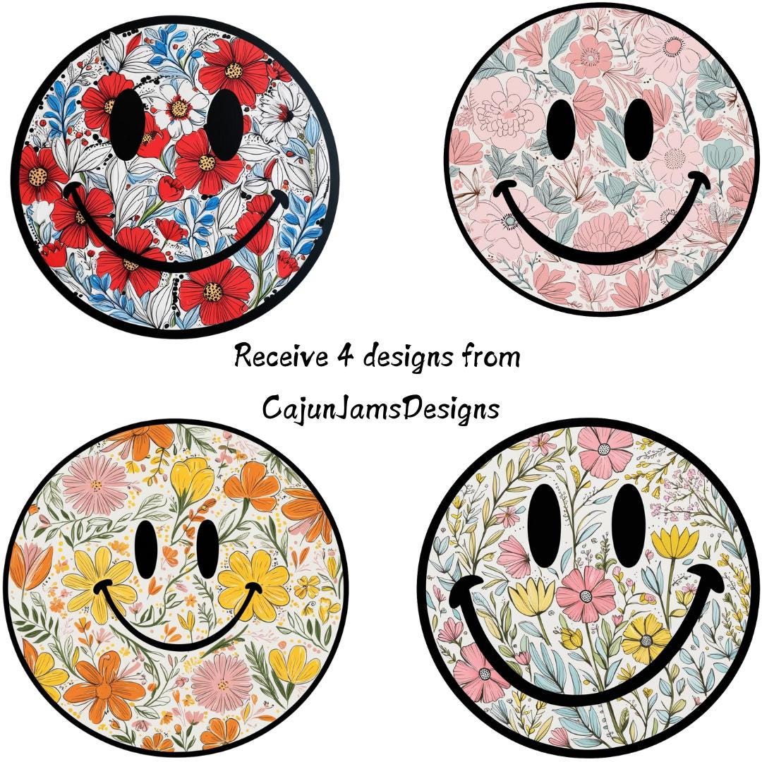 Retro Floral Smile PNG: Groovy Flower Designs (digital Download) - Etsy