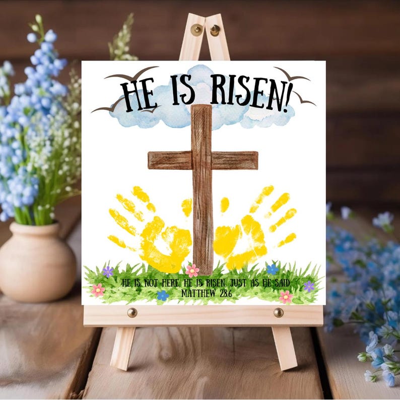 PRINTABLE Easter Handprint Art Craft for Kids, He is Risen Keepsake Art ...