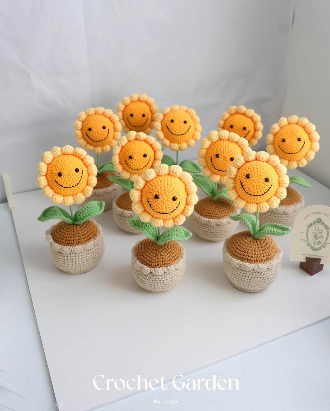 Crochet Happy Face Sunflower, Crochet Flower in Pot, Housewarming Gift ...