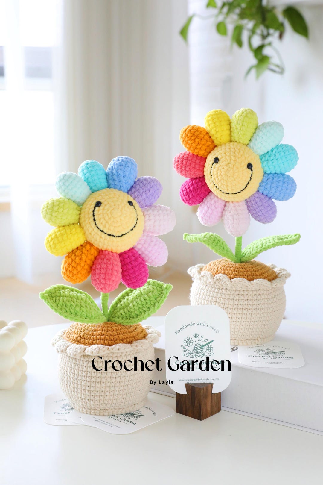 Crochet Happy Face Flower, Crochet Flower in Pot, Housewarming Gift ...