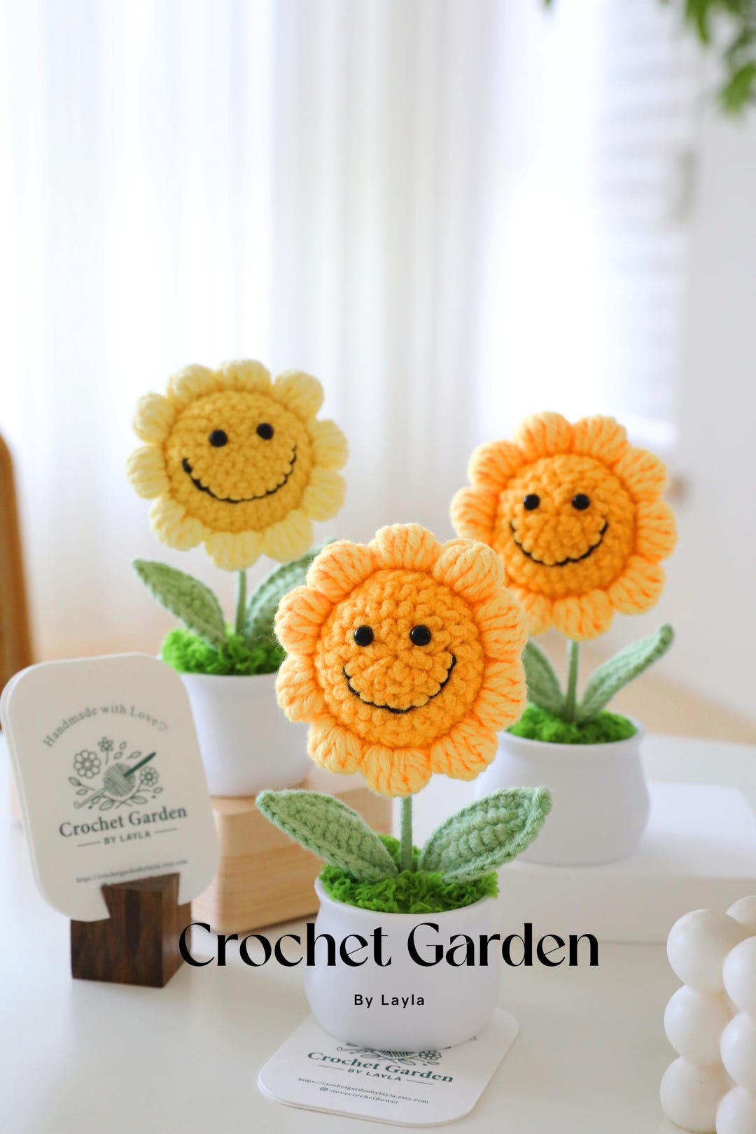 Crochet Happy Face Sunflower, Crochet Flower in Pot, Housewarming Gift ...