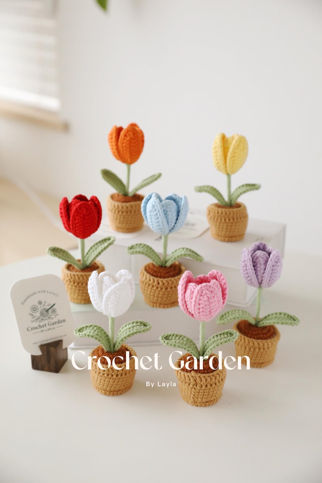 Crochet Tulip, Mini Crochet Flower in Pot, Housewarming Gift, Desk ...
