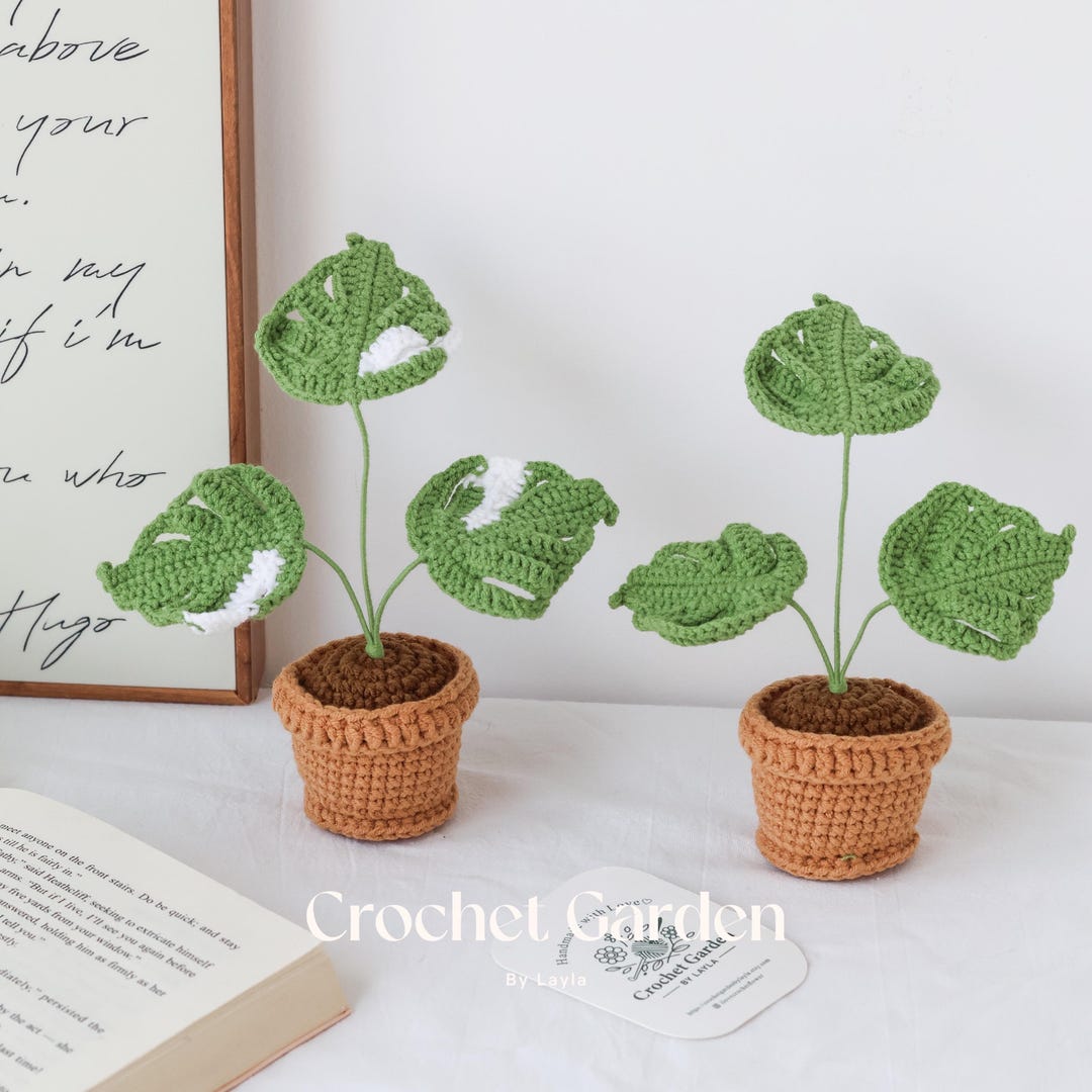 Crochet Mini Monstera Snake Plant Clover in Pot Housewarming Gift, Desk ...