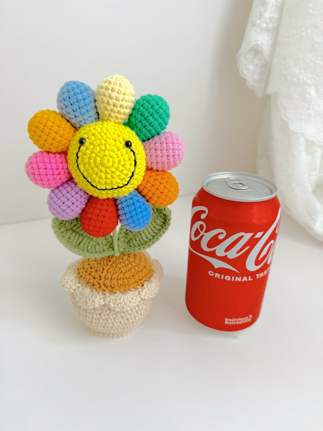Crochet Happy Face Sunflower, Crochet Flower in Pot, Housewarming Gift ...