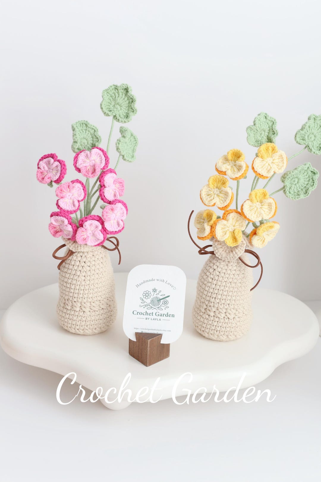 Crochet Pansy Knit Flowers in Vase Housewarming Gift Desk Decoration ...