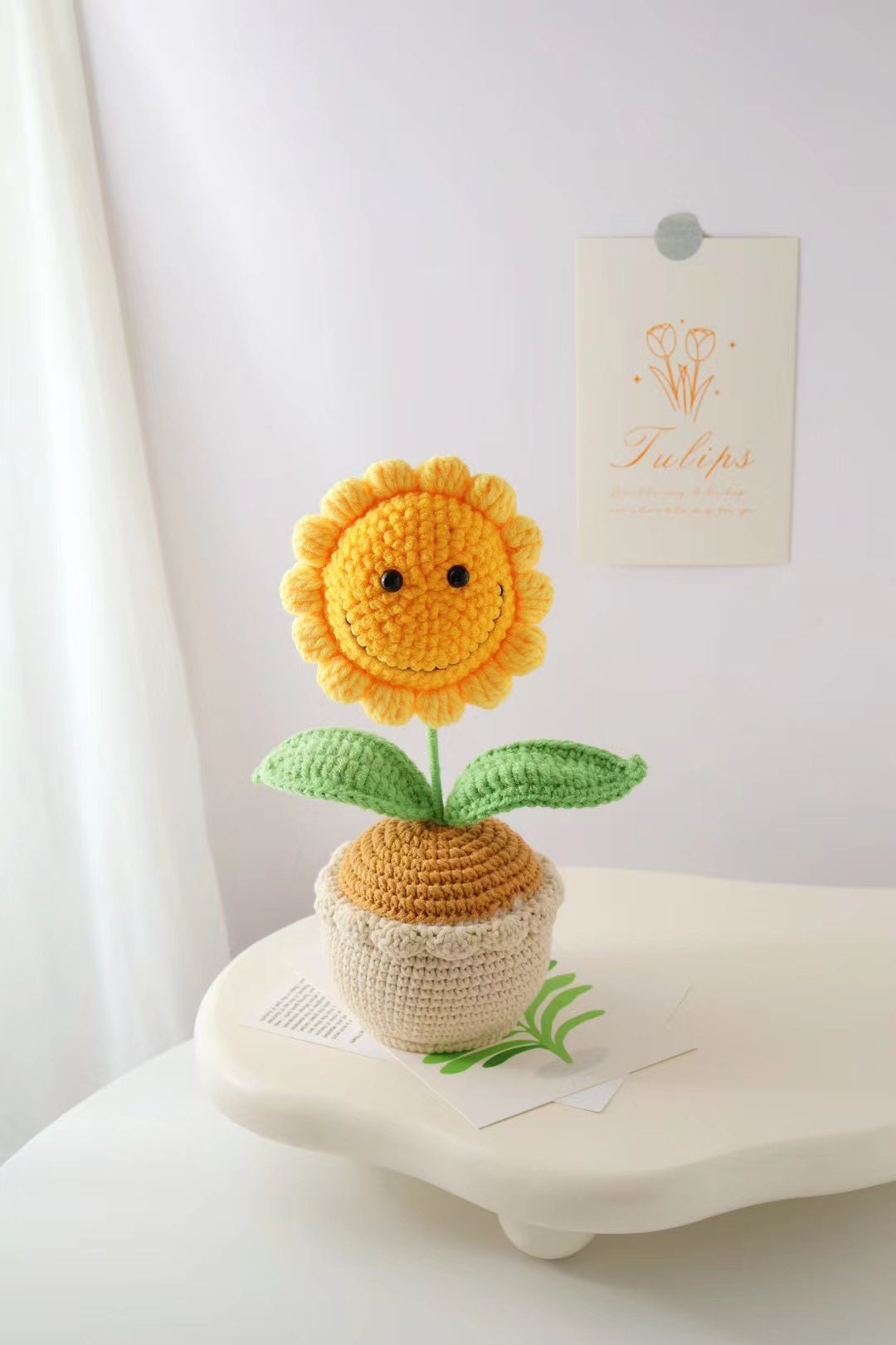 Crochet Happy Face Sunflower, Crochet Flower in Pot, Housewarming Gift ...