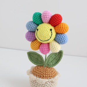Crochet Happy Face Sunflower, Crochet Flower in Pot, Housewarming Gift ...
