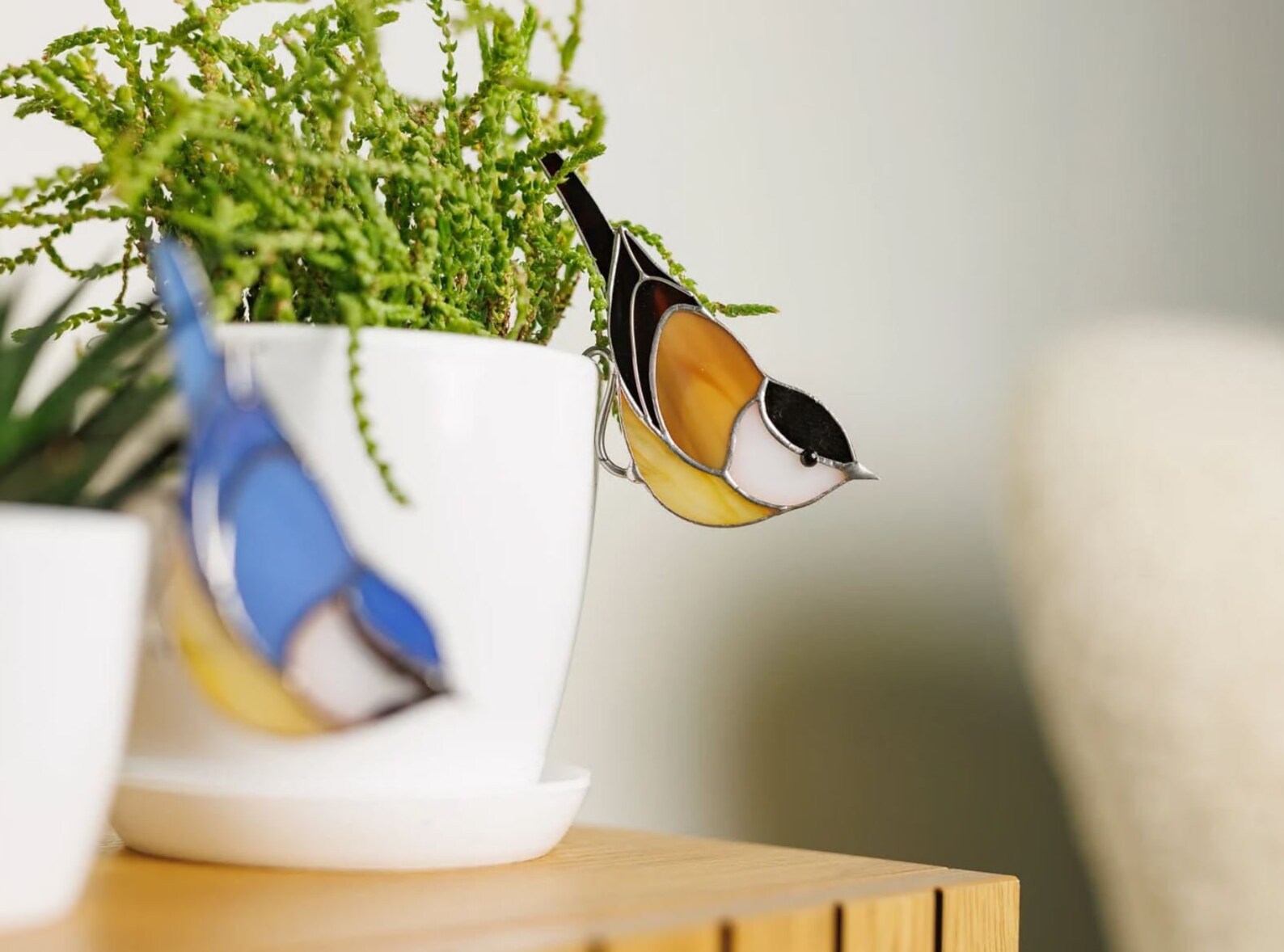 Stained Glass Chickadee Bird Suncatcher, Stained Glass Bird, Mother's ...
