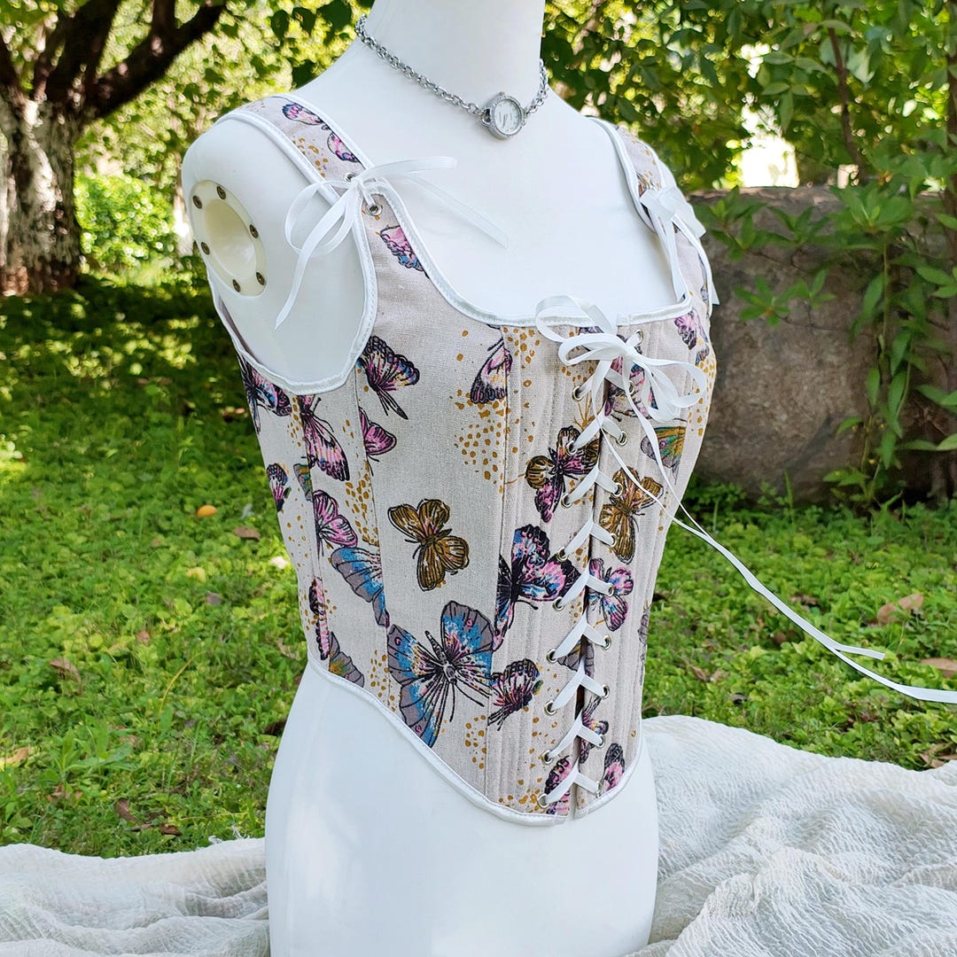 Colorful Butterfly Corset Top, Renaissance Corset Bodice, Linen ...