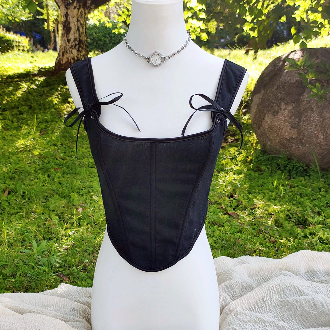 Thin Black Linen Corset, Medieval Retro Corset Top, Renaissance Bodice ...