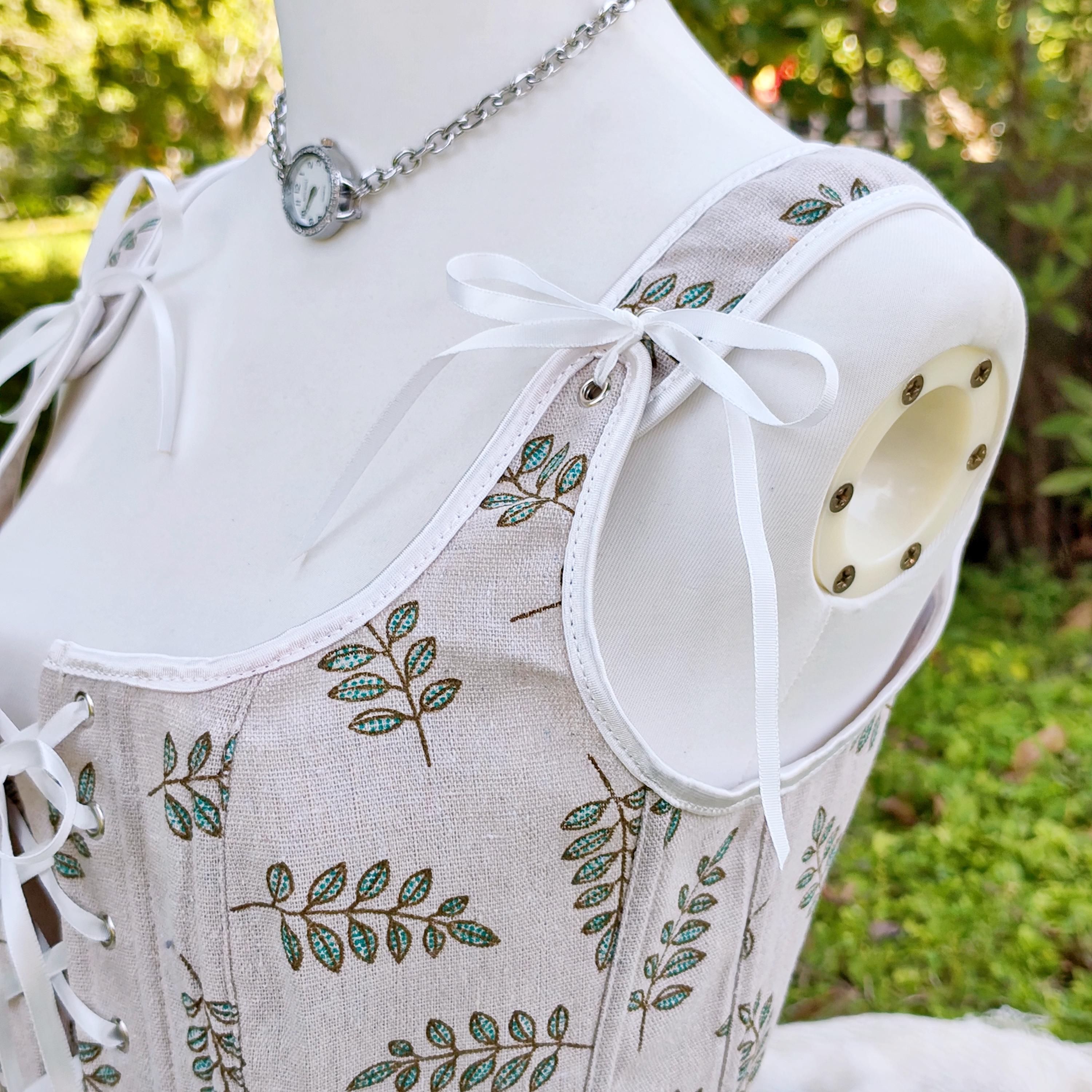 Green Leaf Corset, Custom Linen Corset Top, Light Breathable Corset ...