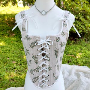 Green Leaf Corset, Custom Linen Corset Top, Light Breathable Corset ...