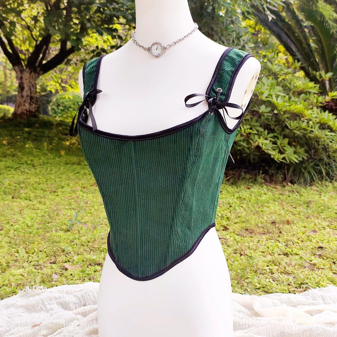 Overbust Green Corduroy Corset, Forest Fairy Renaissance Corset Top ...