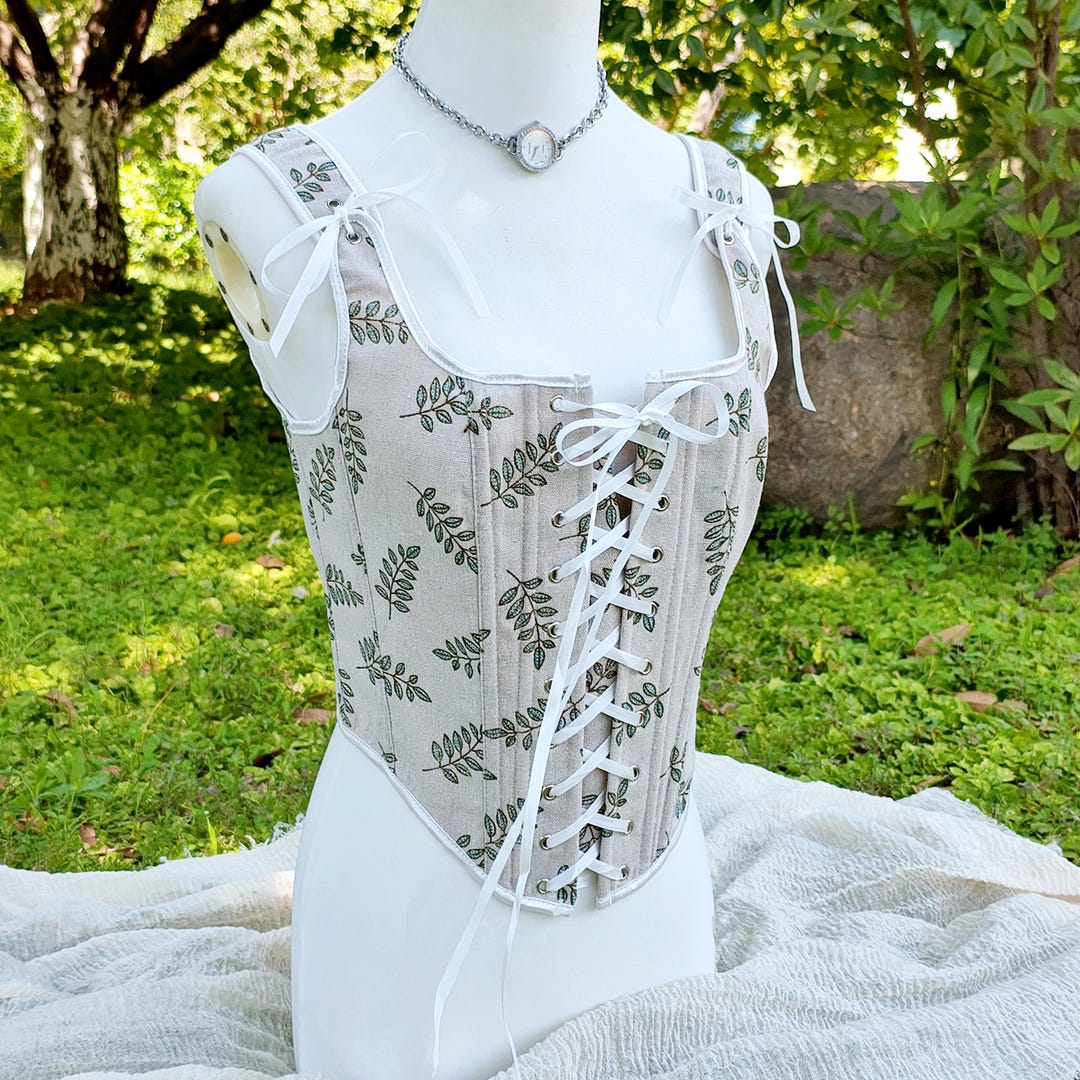 Green Leaf Corset, Custom Linen Corset Top, Light Breathable Corset ...