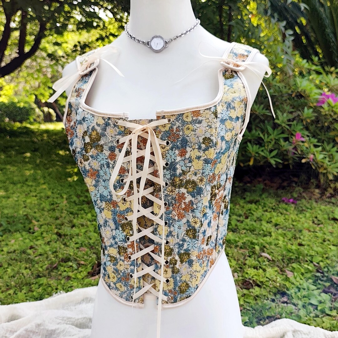 Tiny Floral Renaissance Corset, Colorful Daisy Print Corset Top, Custom ...