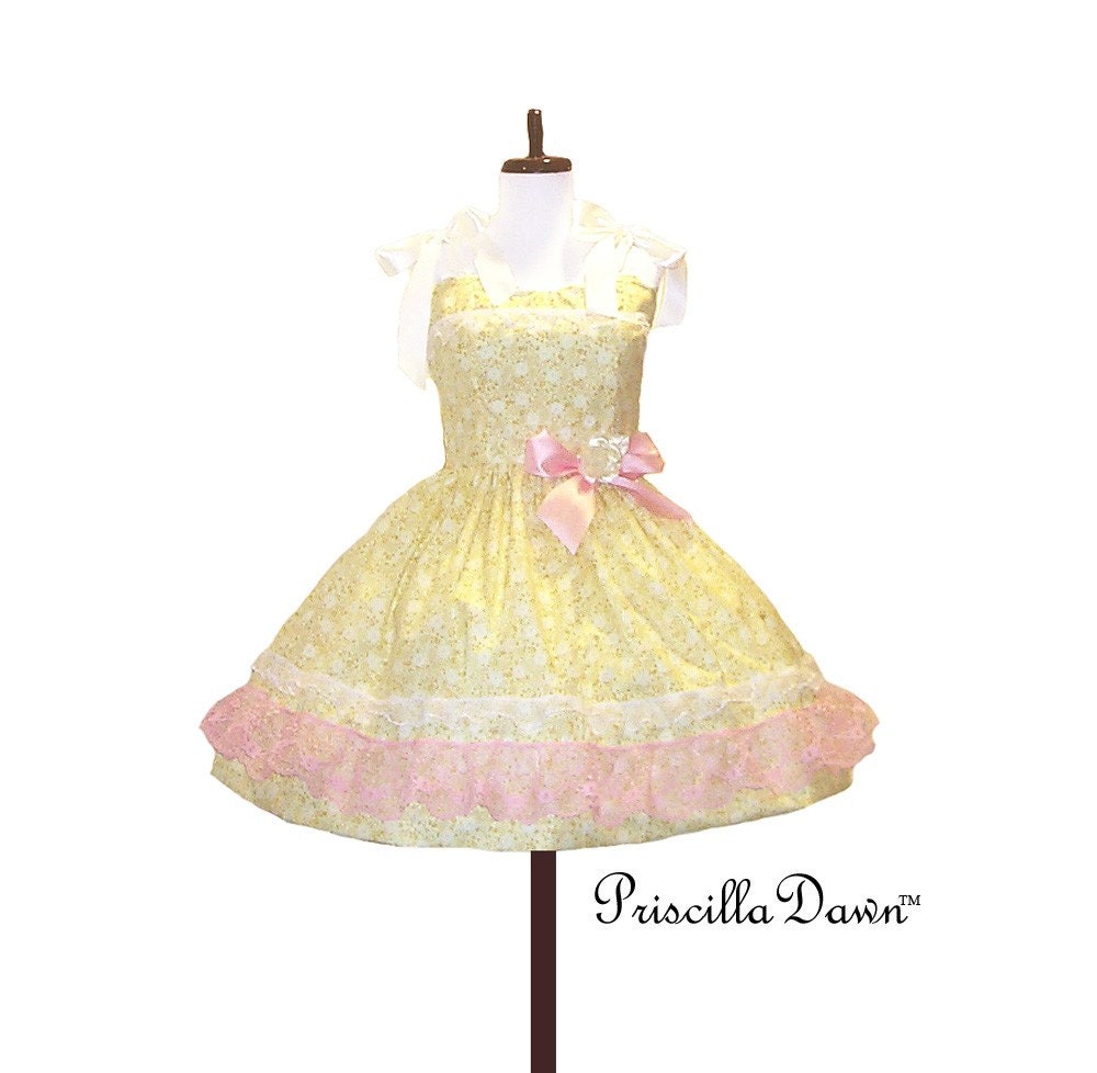 Custom in Your Size Pretty Yellow and Pink Teaparty Dress With Ribbons ...