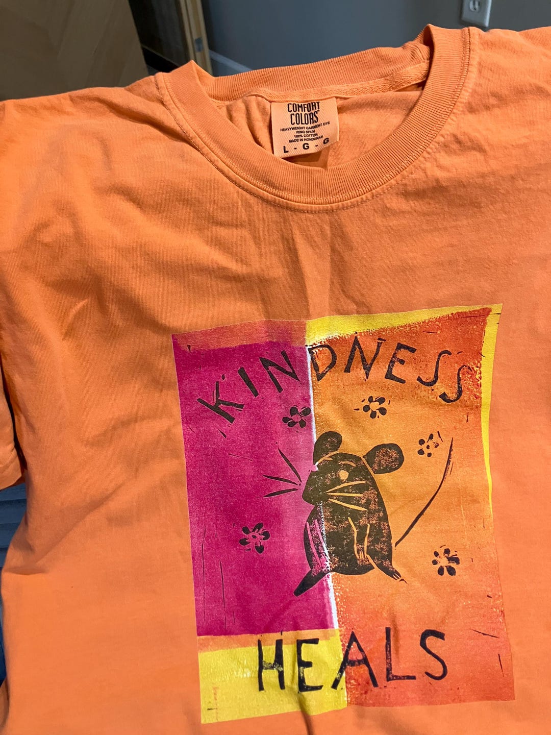 Kindness Heals Unisex T-shirt, Mouse and Flowers Linocut Print Tee ...