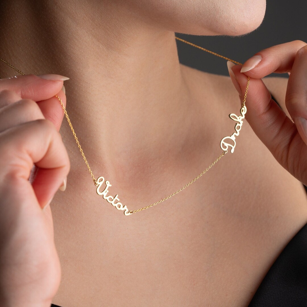 Custom Two Name Necklace Gold Couple Name Necklace Multiple Name Charm ...