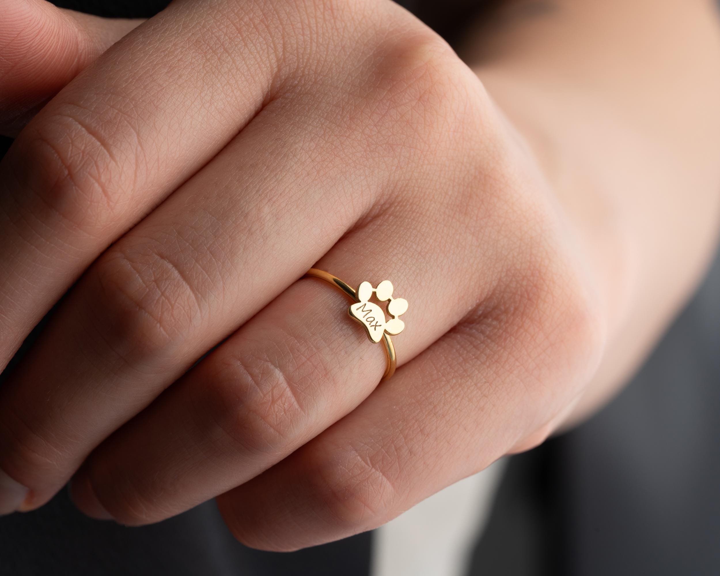 Paw Print Ring Custom Dainty Dog Paw Ring Personalized Dog Memorial ...