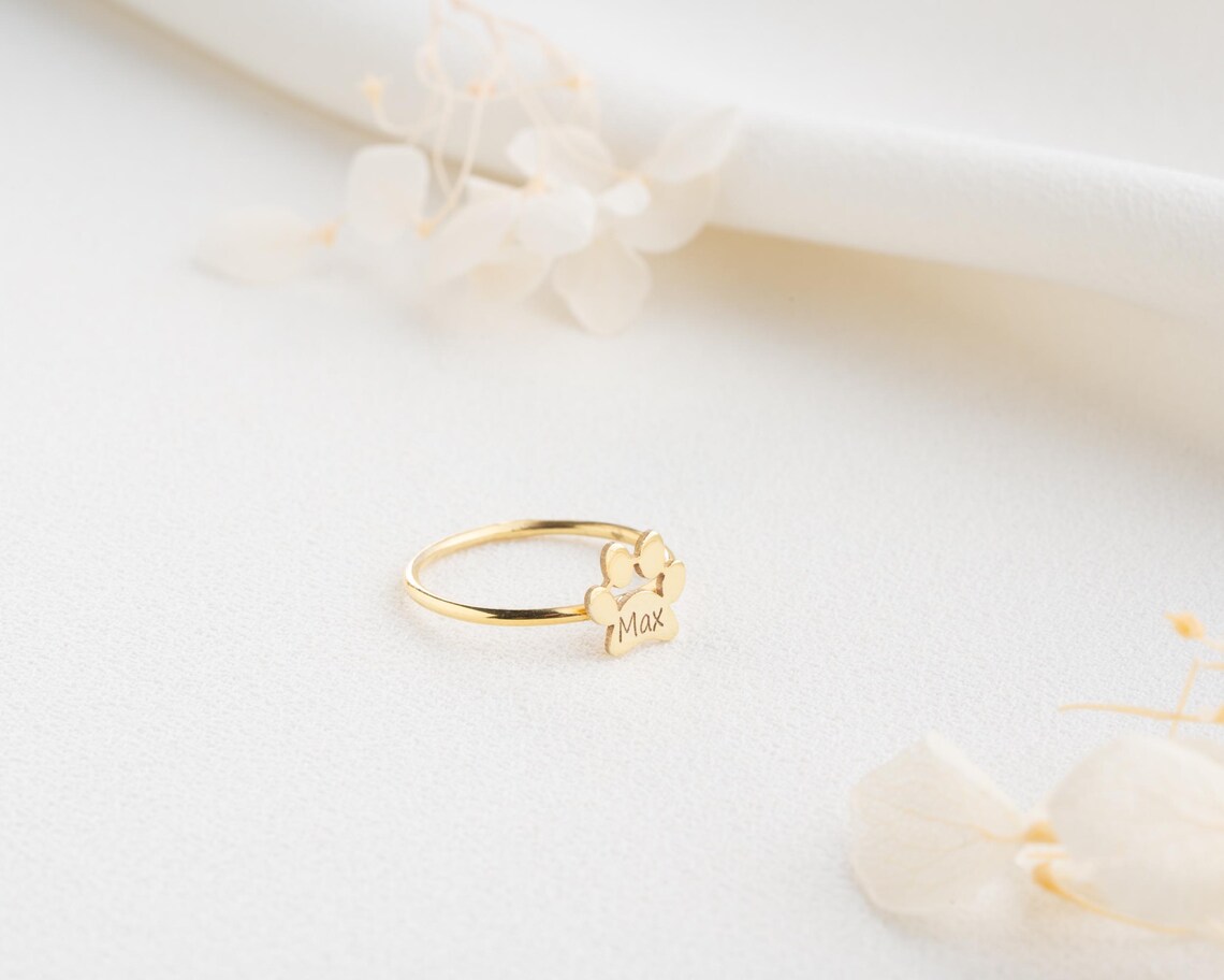 Paw Print Ring Custom Dainty Dog Paw Ring Personalized Dog Memorial ...