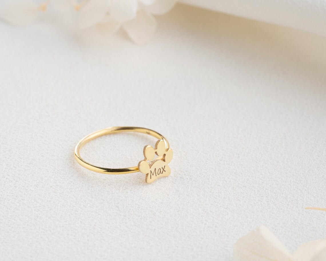 Paw Print Ring Custom Dainty Dog Paw Ring Personalized Dog Memorial ...