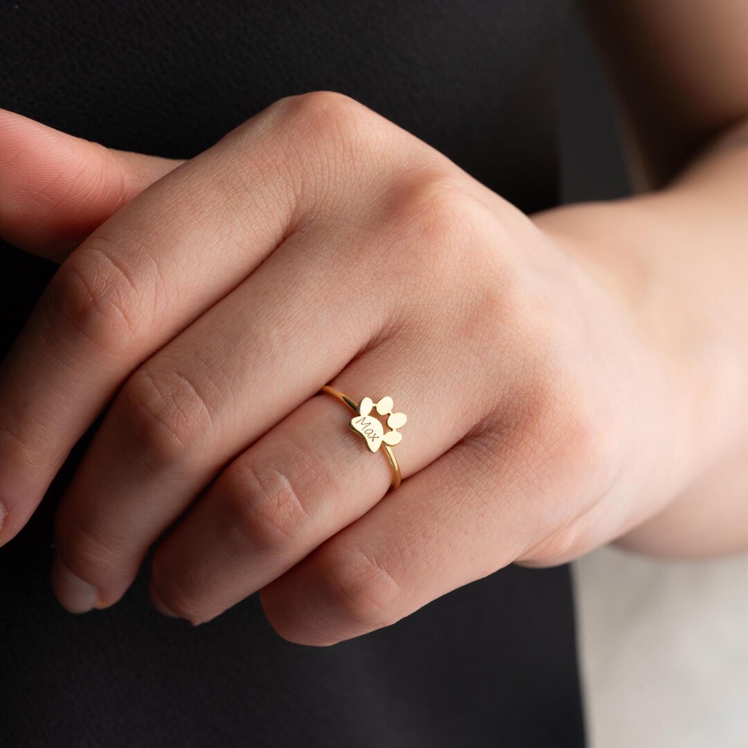 Paw Print Ring Custom Dainty Dog Paw Ring Personalized Dog Memorial ...