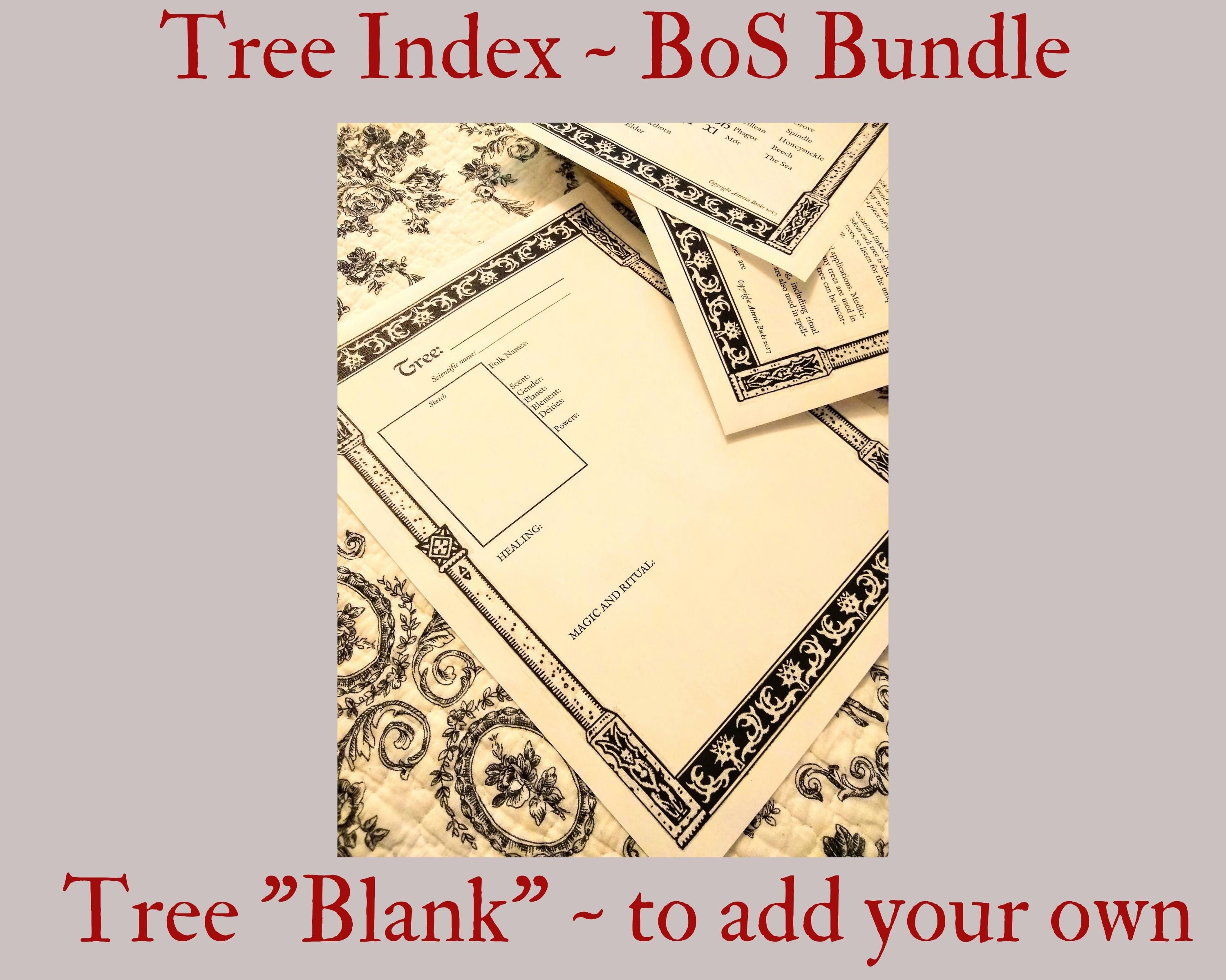 TREE Index BOS Sheets PDF Specialty Pack 47 Sheets Book of Shadows ...