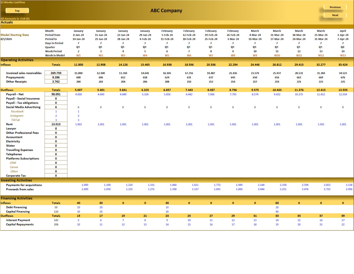 13-weeks Cashflow Planning Model - Etsy