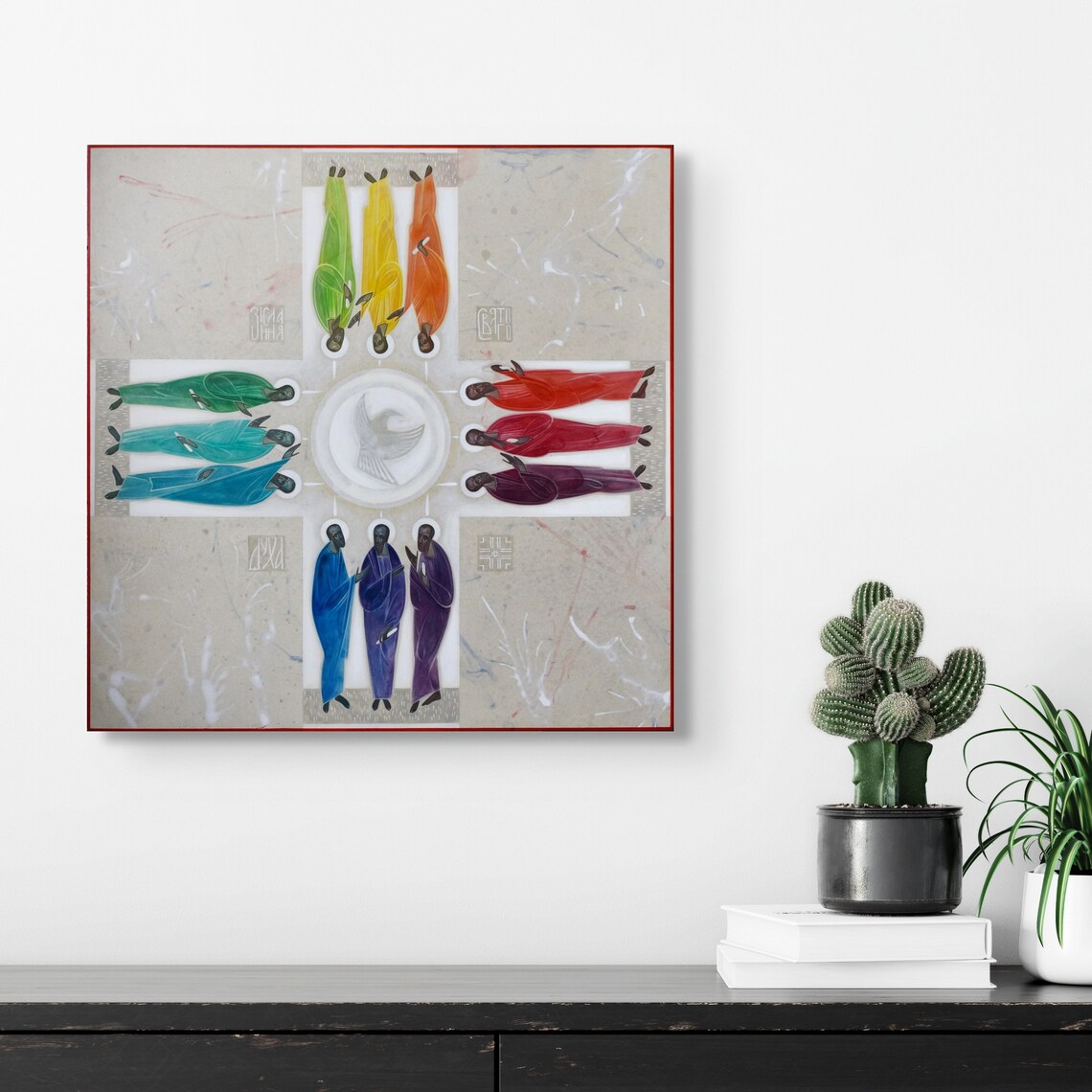 Pentecost (descent of Holy Spirit), Original Art Print on Stretched ...