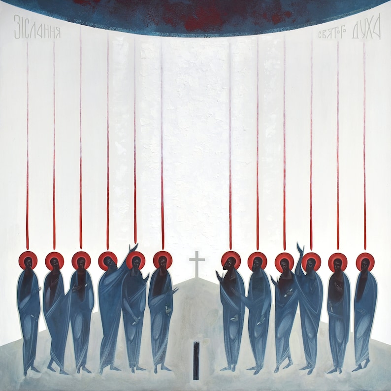 The Pentecost the Descent of Holy Spirit, Original Art Print on Cotton ...
