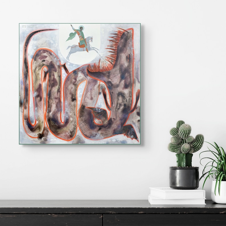 Saint George, High-quality Fine Art Print on Canvas of Modern Icon ...