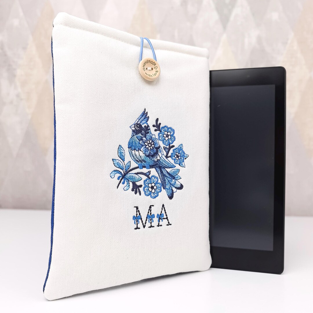 Personalized Embroidered Kindle Sleeve: Blue Bird Padded Case - Etsy