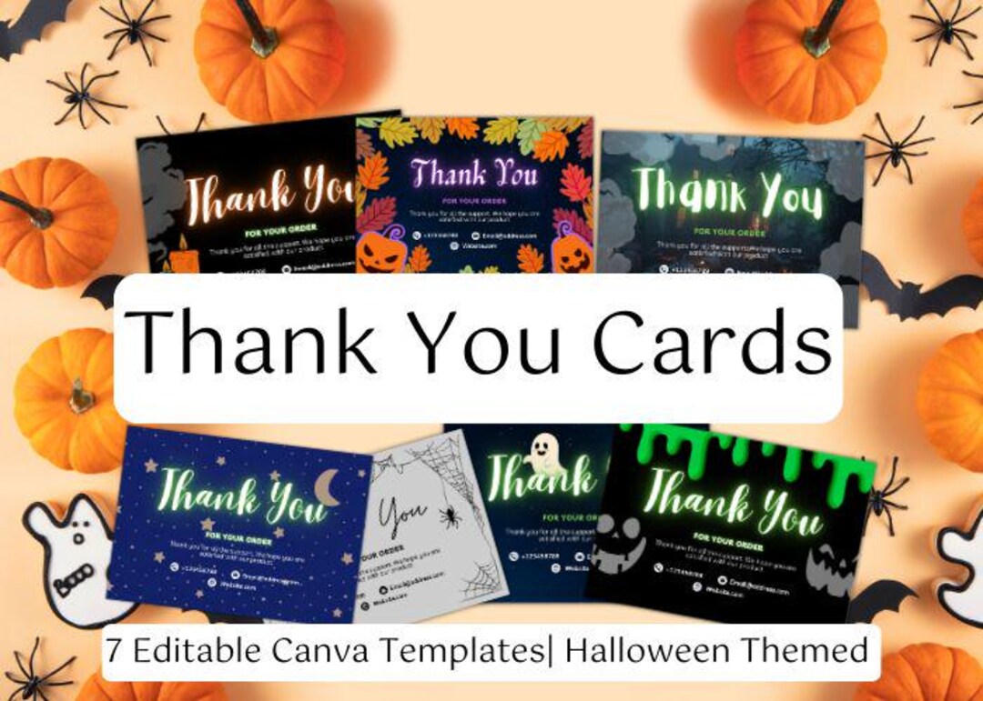 7 Halloween Thank You Cards Bundle, Editable Gifting Shop Supplies ...